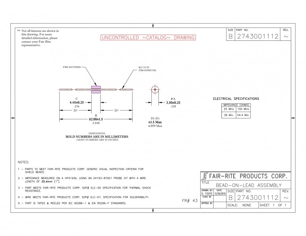 Fair-Rite 2743001112 drawing page