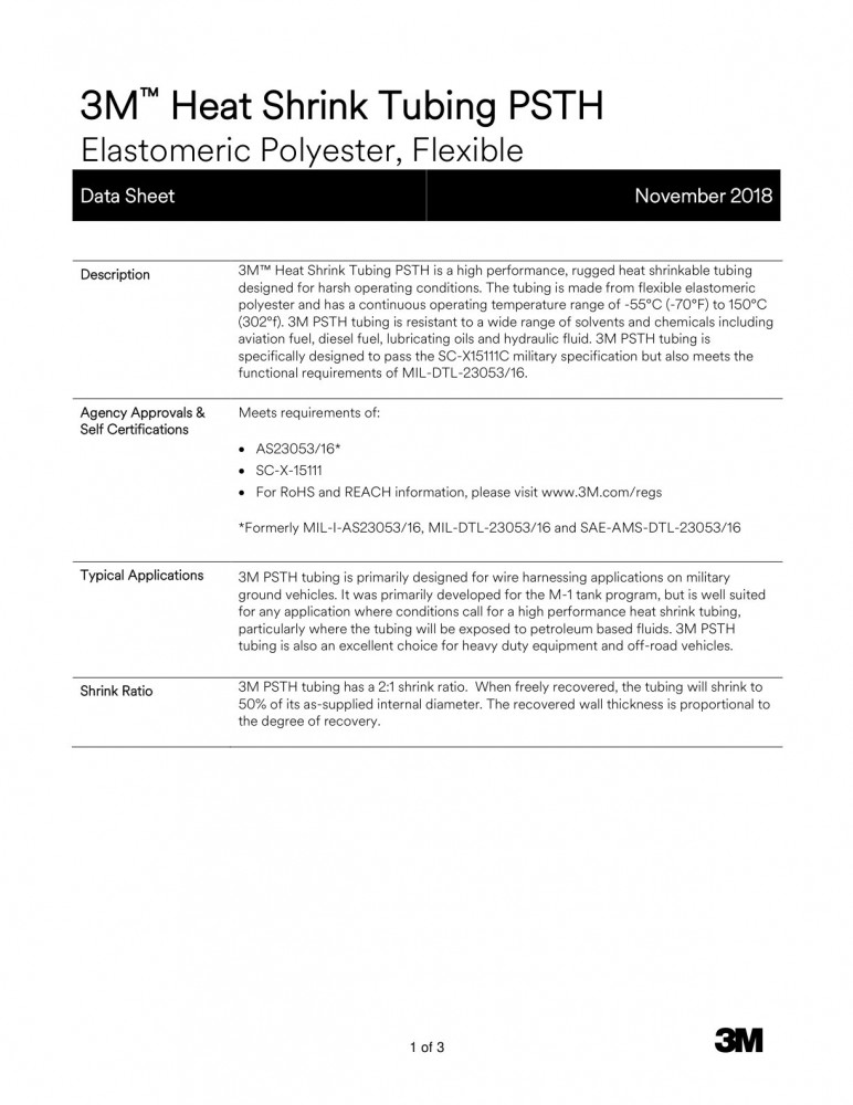 3M PSTH tubing datasheet page 1
