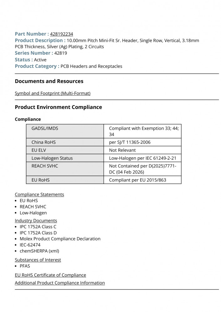 MOLEX 428192234 technical document image, page 1