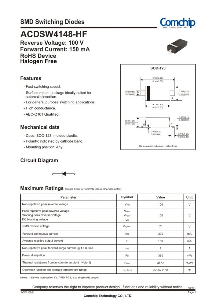 ACDSW4148-HF datasheet page 1