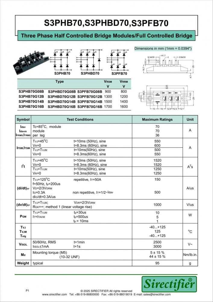 Sirectifier S3PHBD70 family datasheet page 1