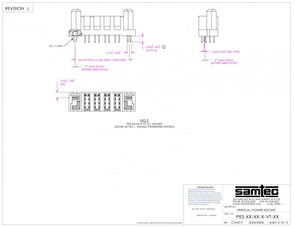 Samtec PES-08-01-L-VT locking clip drawing page 2