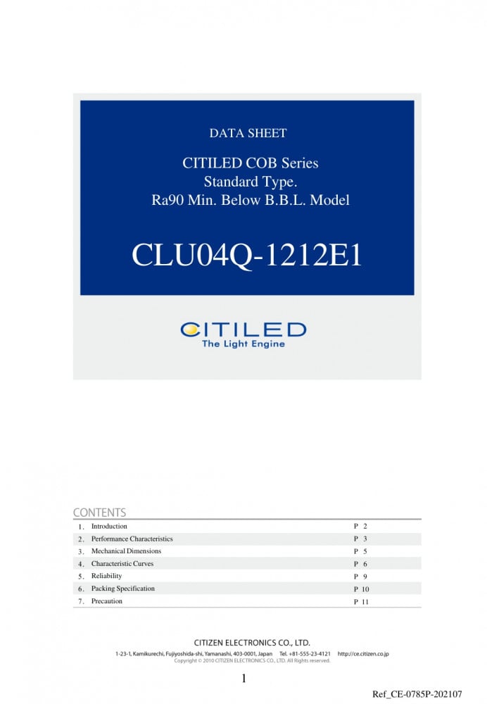 CITILED COB datasheet page 1