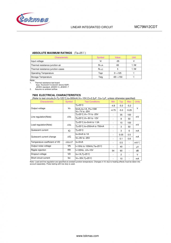 MC79M12CDT(TOKMAS) datasheet page 2
