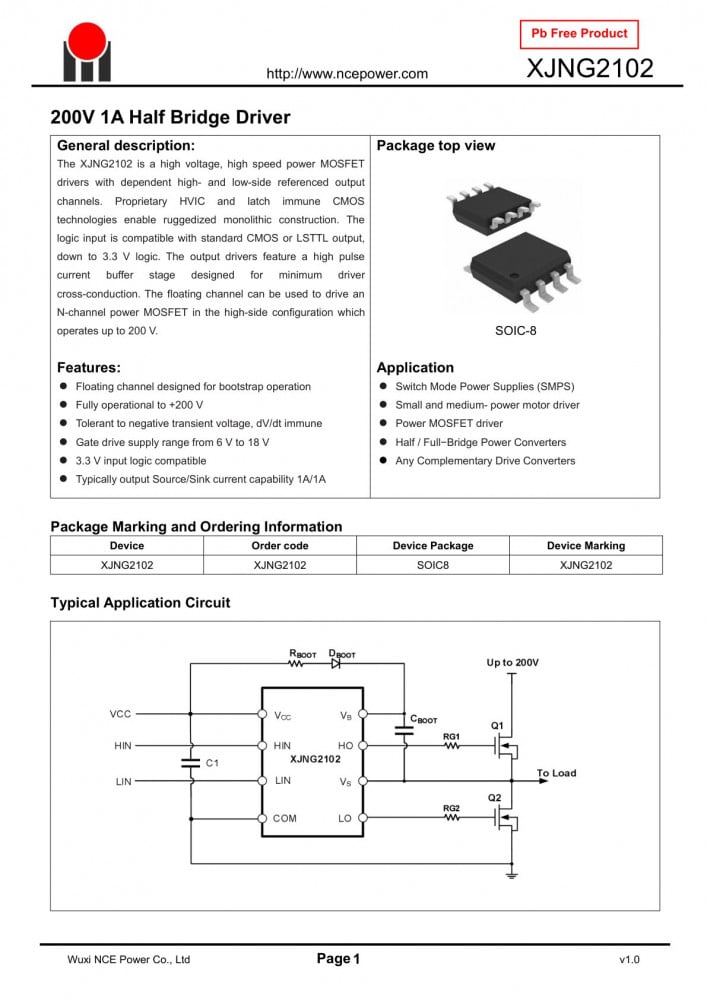 XJNG2102 datasheet page 1