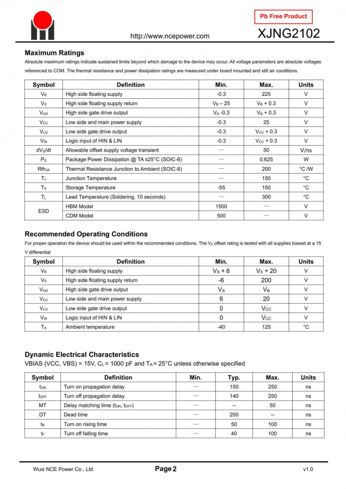 XJNG2102 datasheet page 2