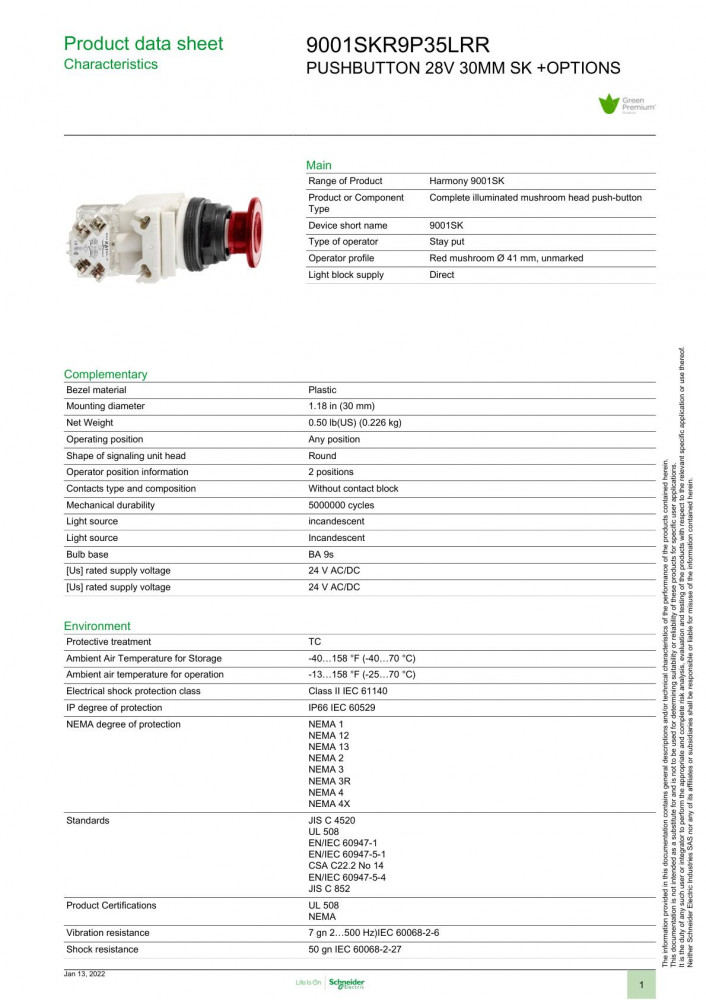 9001SKR9P35LRR technical document page 1