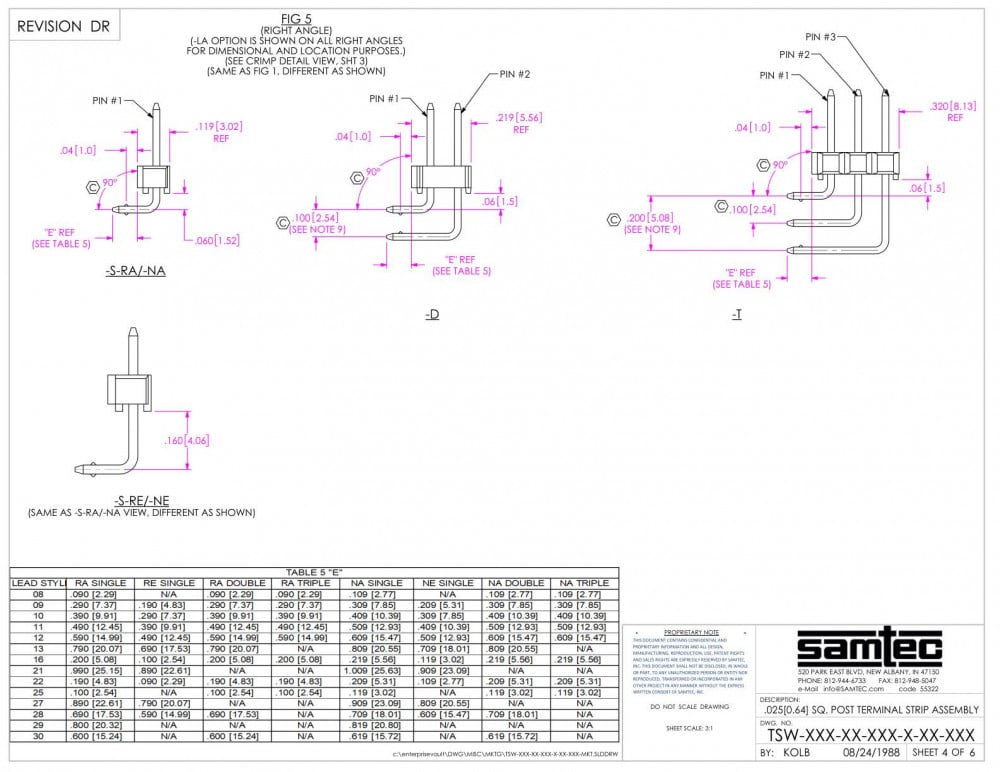 Samtec TSW drawing page 4