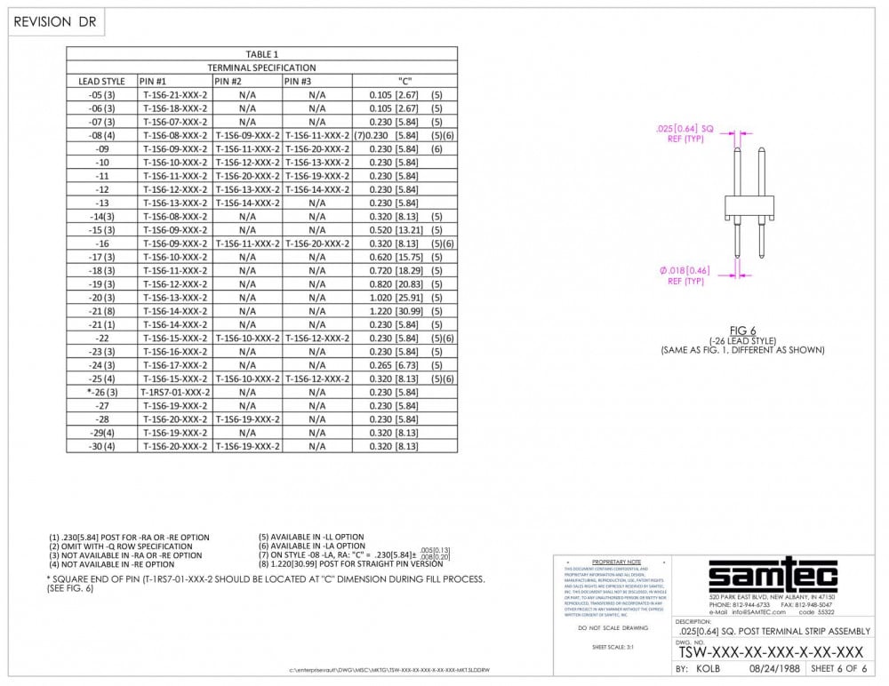 Samtec TSW drawing page 6