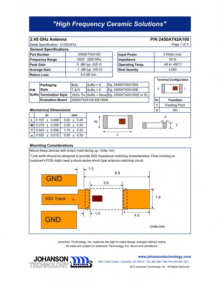 2450AT42A100 datasheet page 1