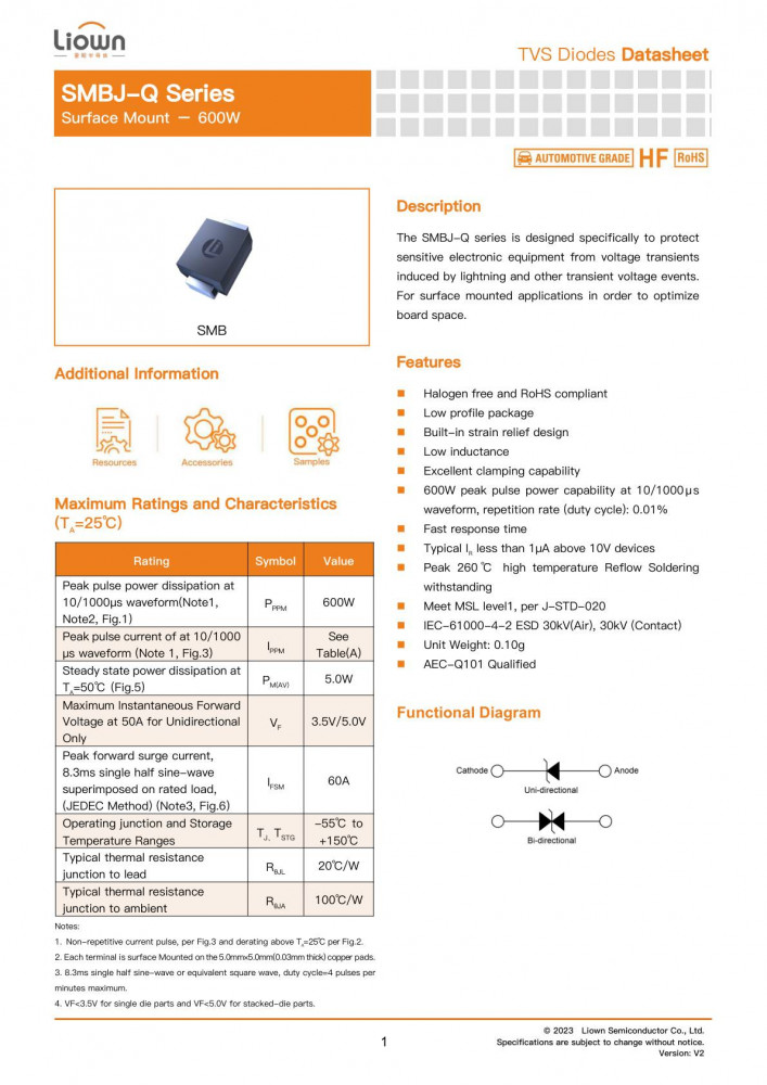 Liown SMBJ-Q datasheet page 1