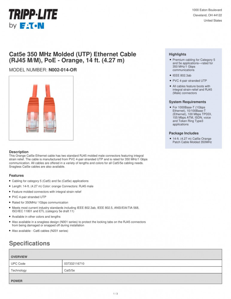 EATON N002-014-OR technical document page 1
