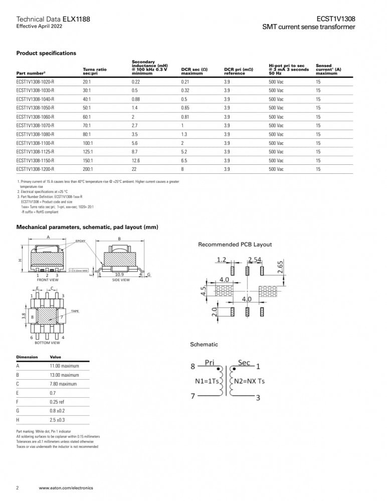 ECST1V1308-1080-R technical document page 2