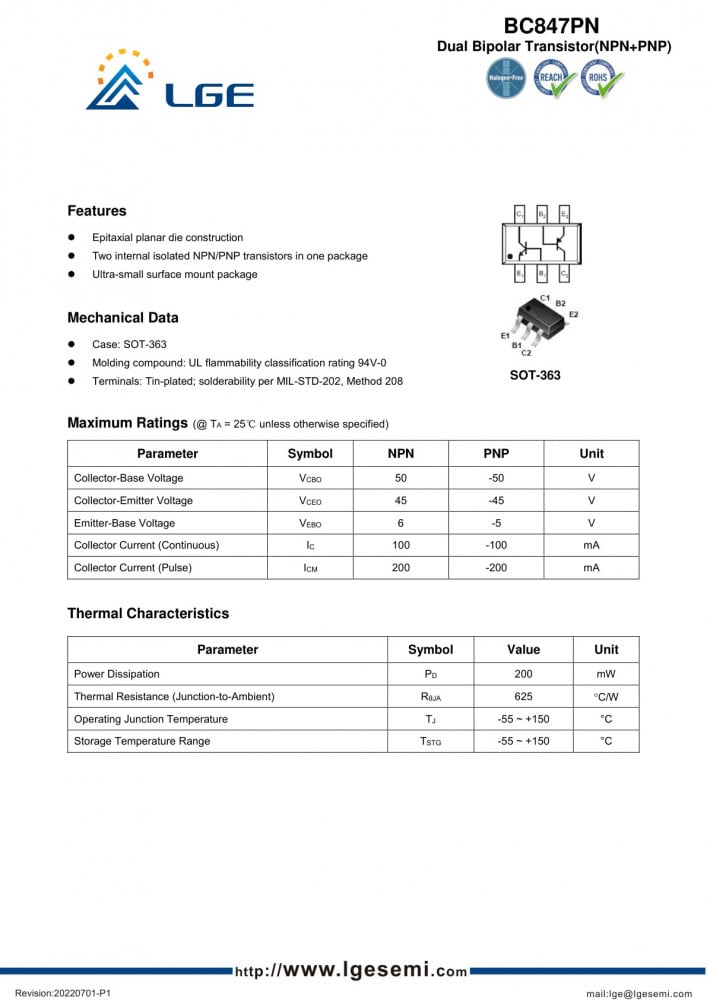 BC847PN datasheet page 1