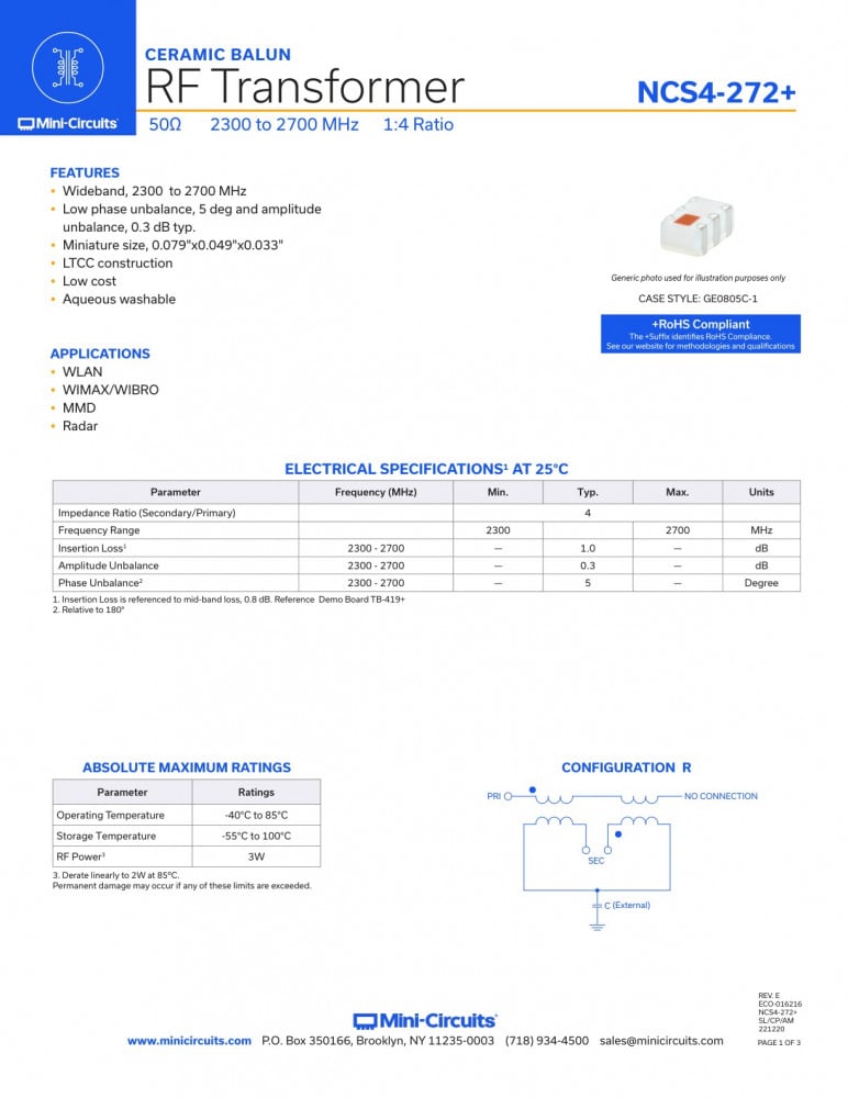 NCS4-272+ datasheet page 1