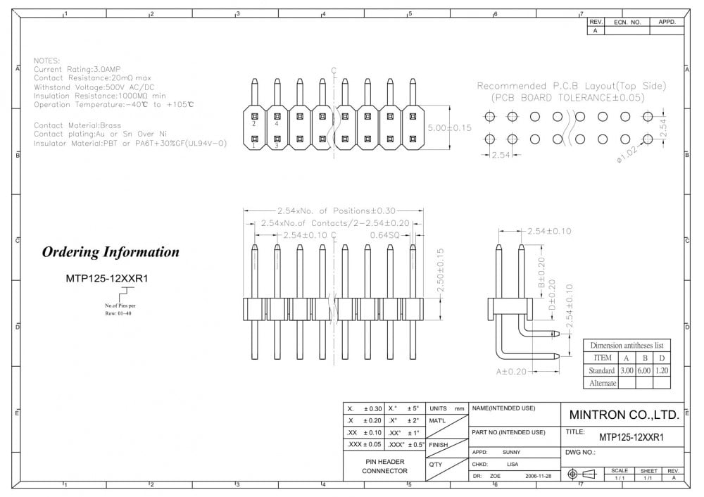 MINTRON MTP125-1240R1 technical drawing