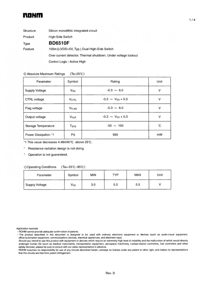BD6510F-E2 datasheet page 1