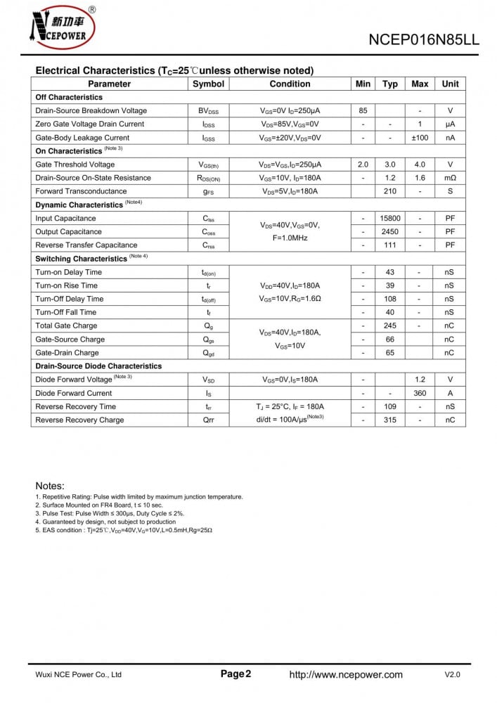 NCEP016N85LL datasheet page 2