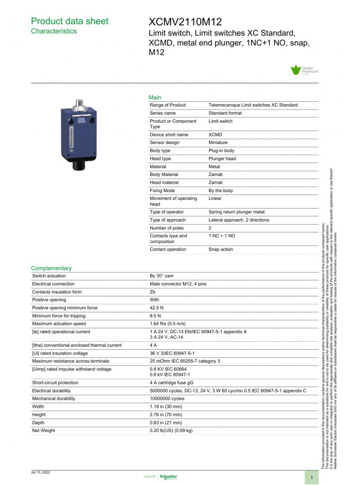 XCMV2110M12 technical document page 1