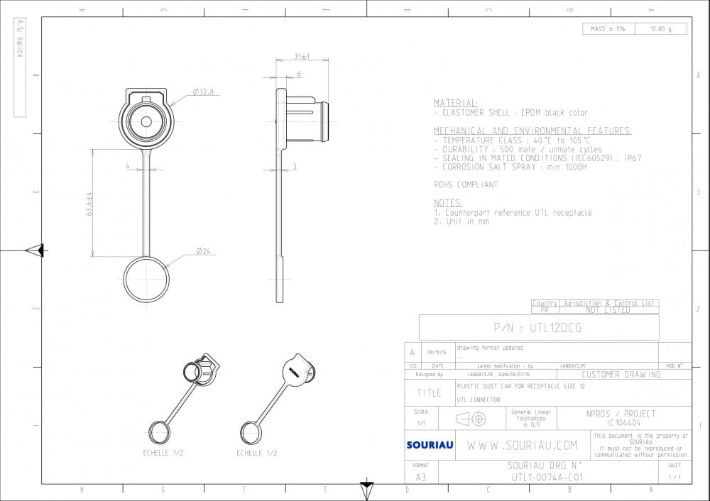 UTL12DCG UTL1-0074A-C01 customer drawing preview