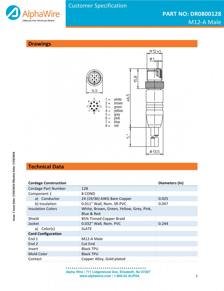 Alpha Wire DR0800128 SL357 technical document page 1