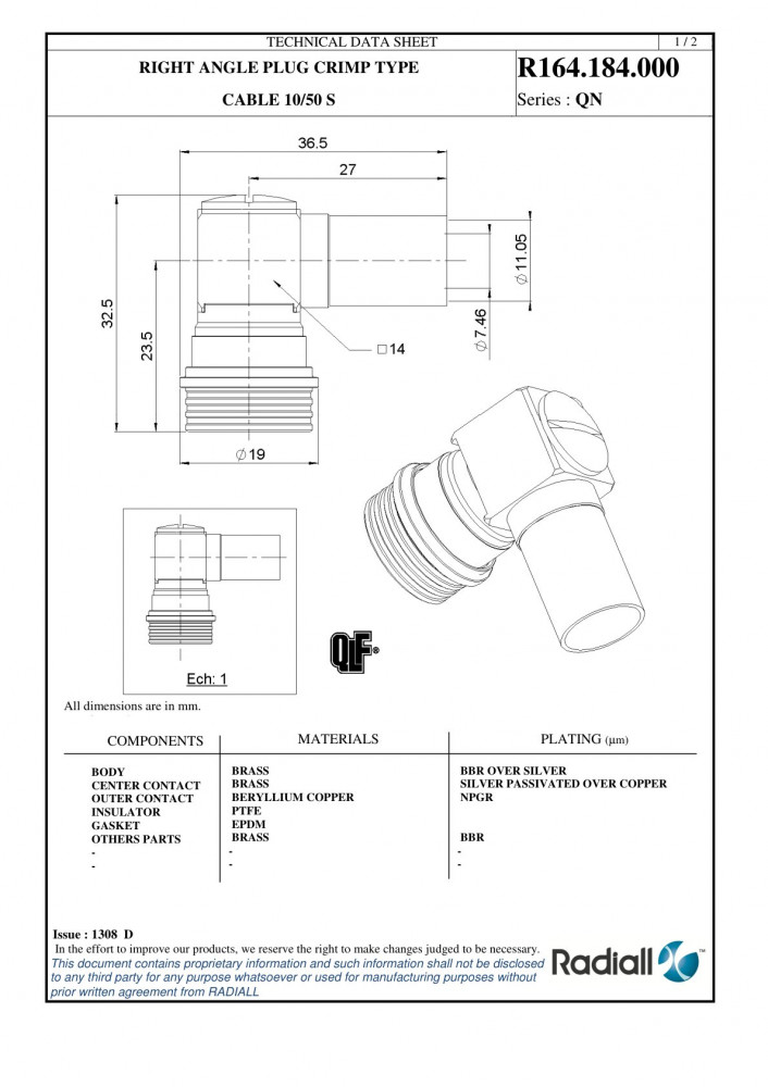 Radiall R164184000 datasheet page 1