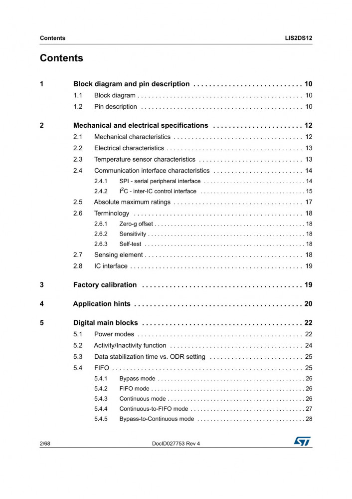 LIS2DS12 datasheet page 2