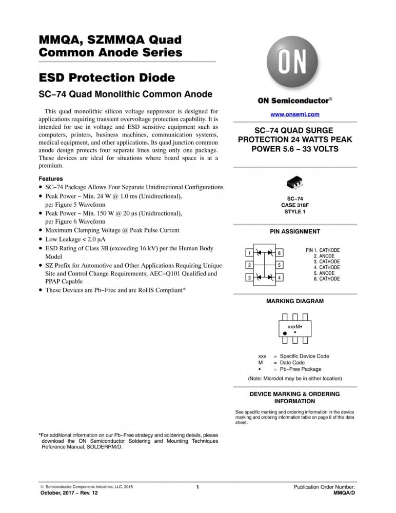 SZMMQA15VT1G datasheet page 1