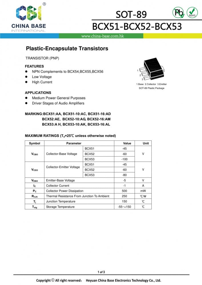 CBI BCX53 datasheet page 1