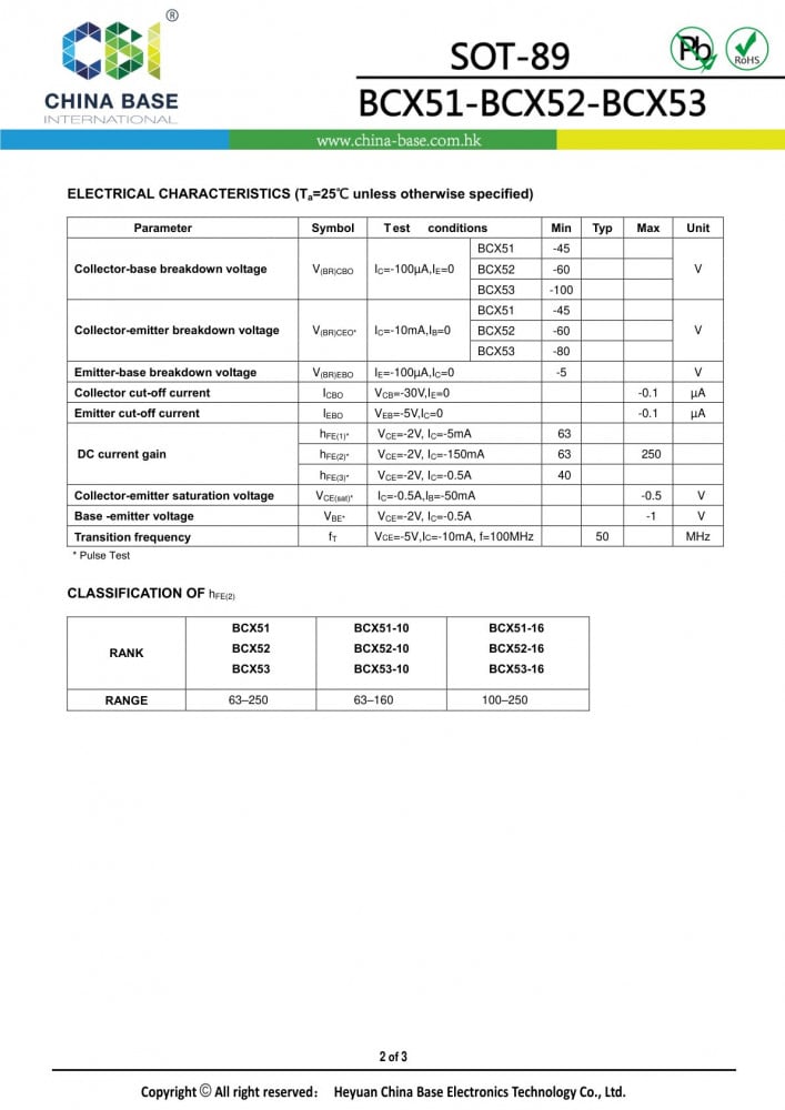 CBI BCX53 datasheet page 2