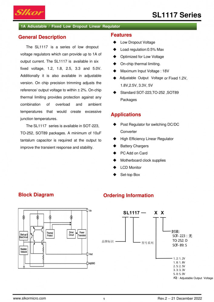 SL1117 datasheet page 1