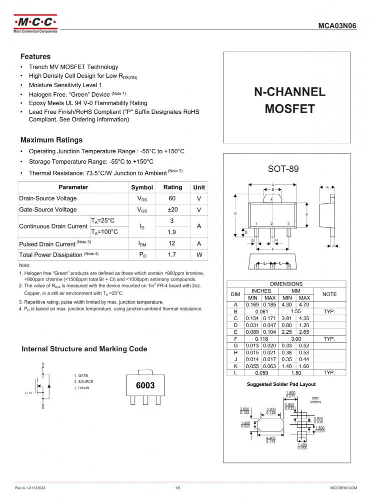 MCA03N06-TP datasheet page 1