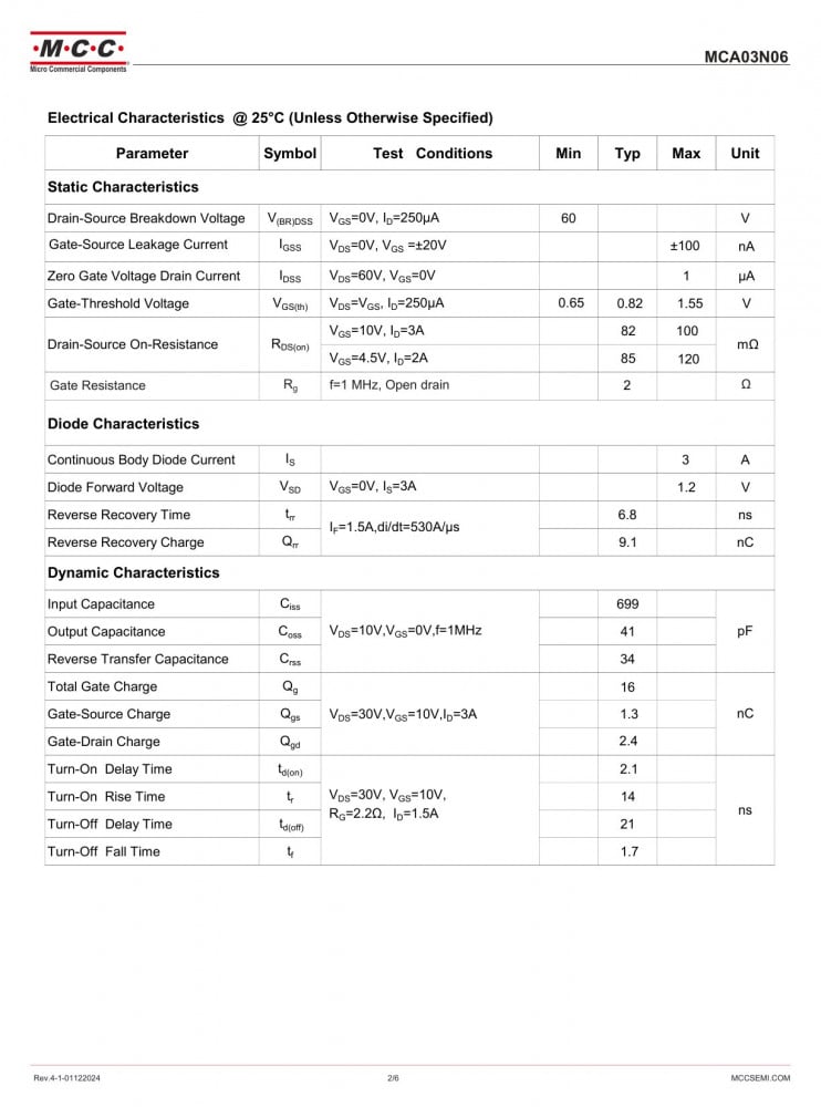 MCA03N06-TP datasheet page 2