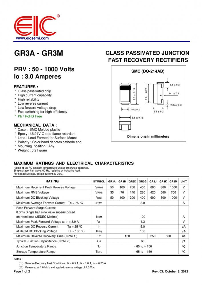 EIC GR3M datasheet page 1