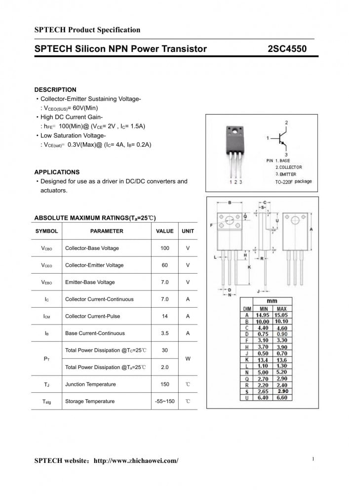 2SC4550 datasheet page 1