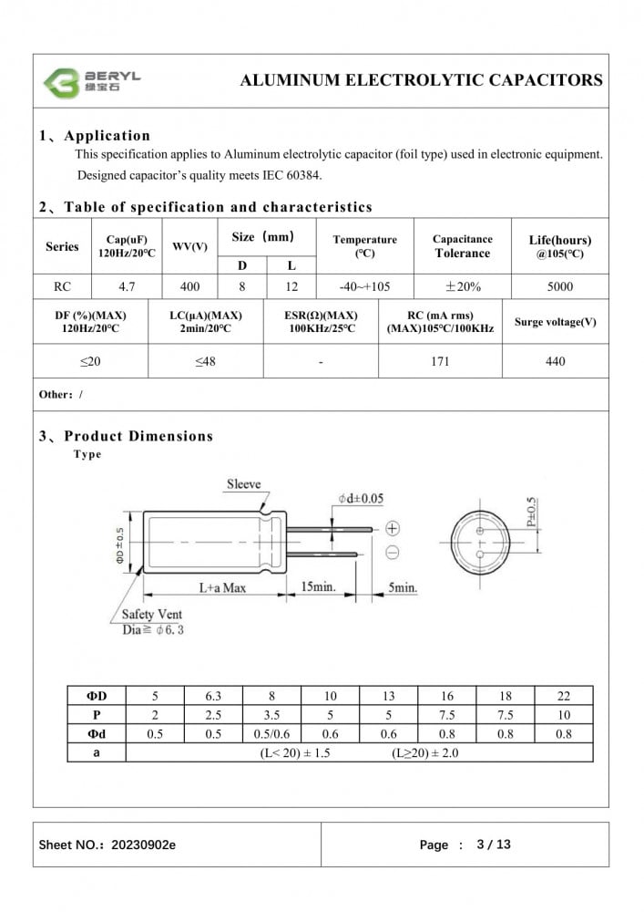 BERYL RC datasheet page 3