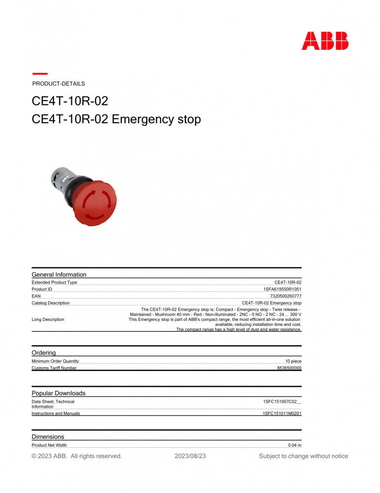 ABB CE4T-10R-02 technical document page 1