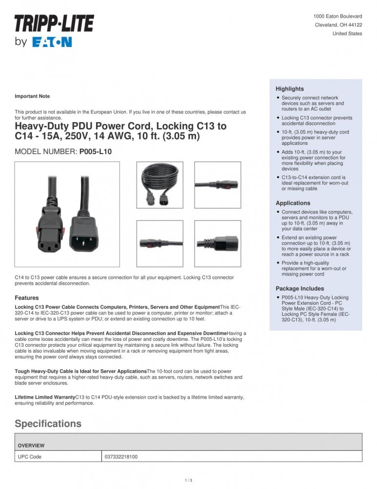 P005-L10 technical document page 1