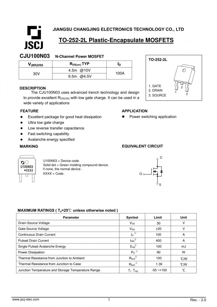 CJU100N03 datasheet page 1