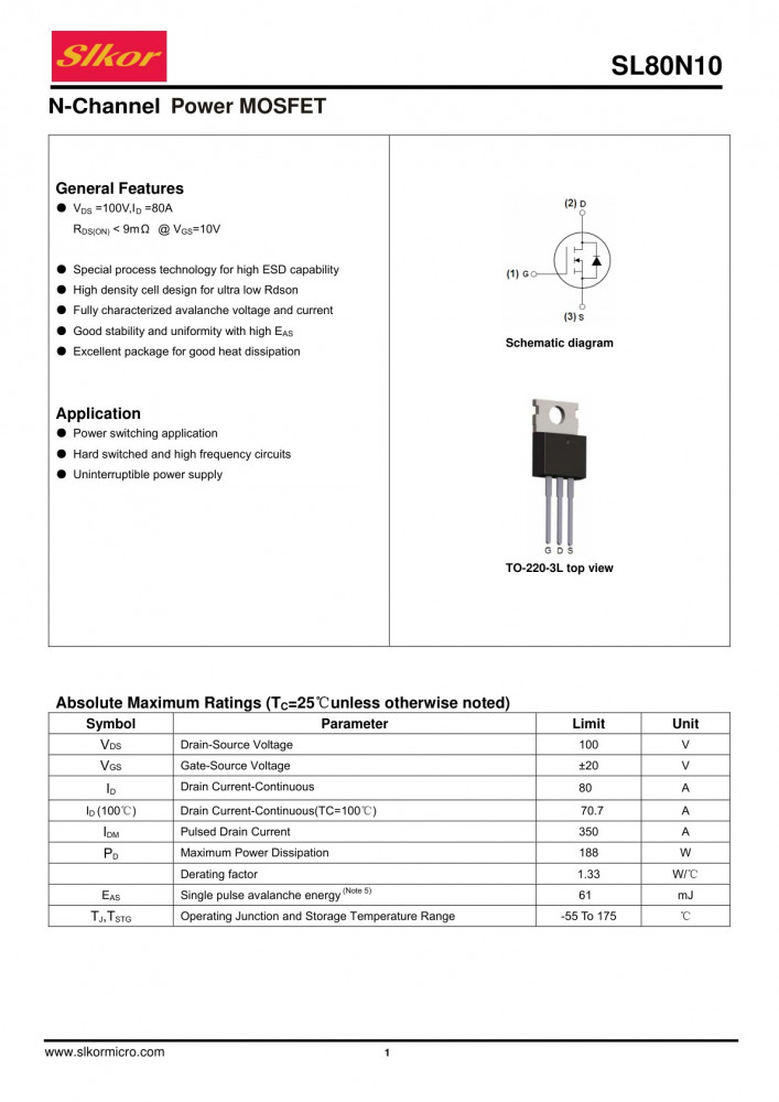 SL80N10 datasheet page 1