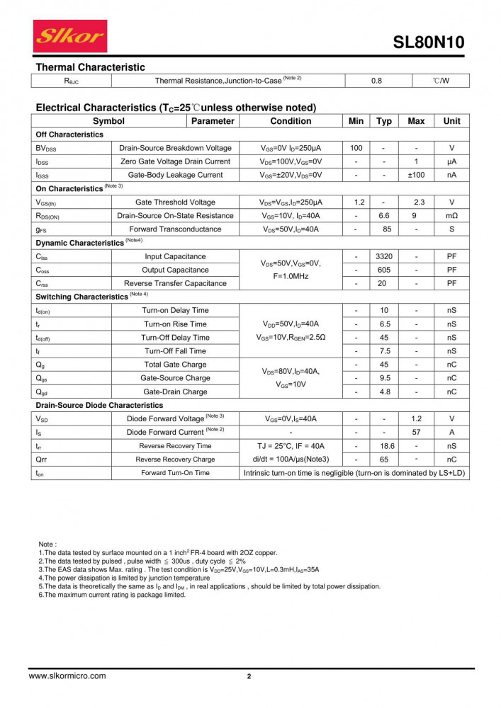 SL80N10 datasheet page 2