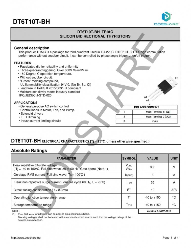 DT6T10T-BH datasheet page 1