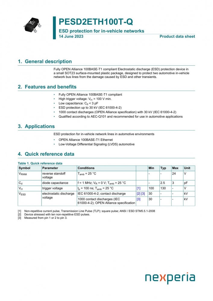 PESD2ETH100T-QR datasheet page 1