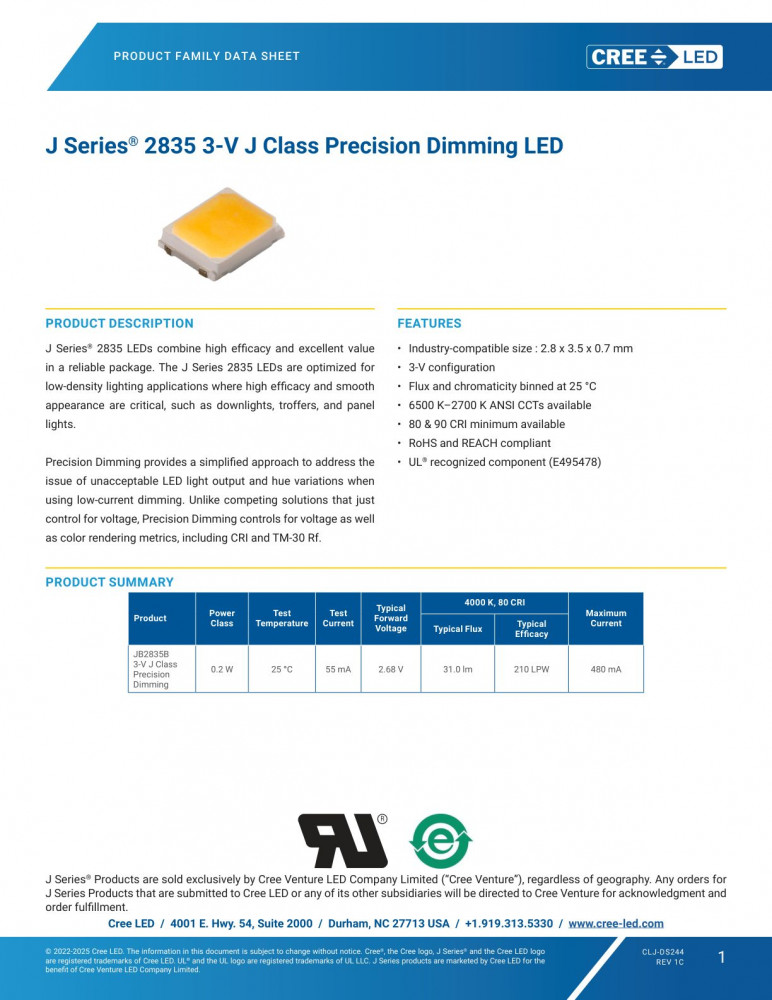 Cree LED J Series 2835 datasheet page 1