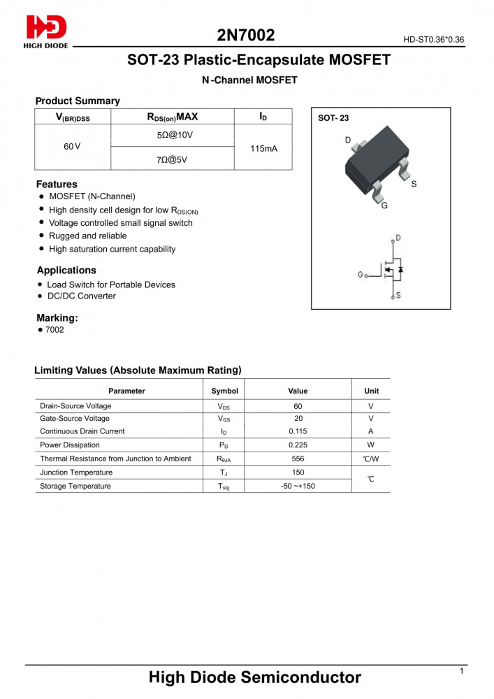 2N7002 datasheet page 1