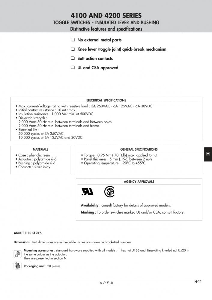 APEM 4241A22UU datasheet page 1