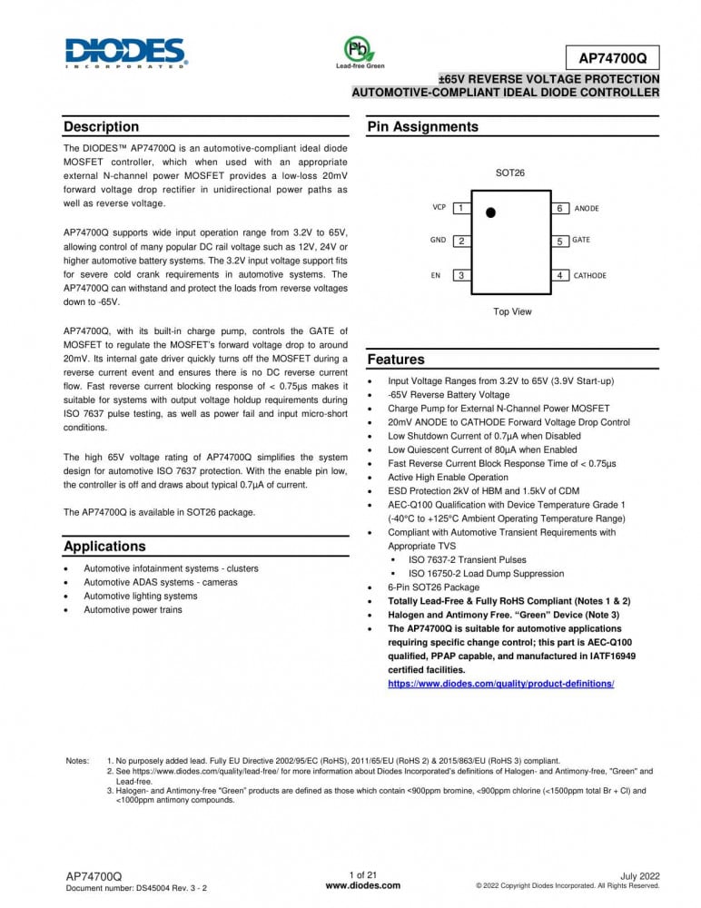 AP74700QW6-7 datasheet page 1