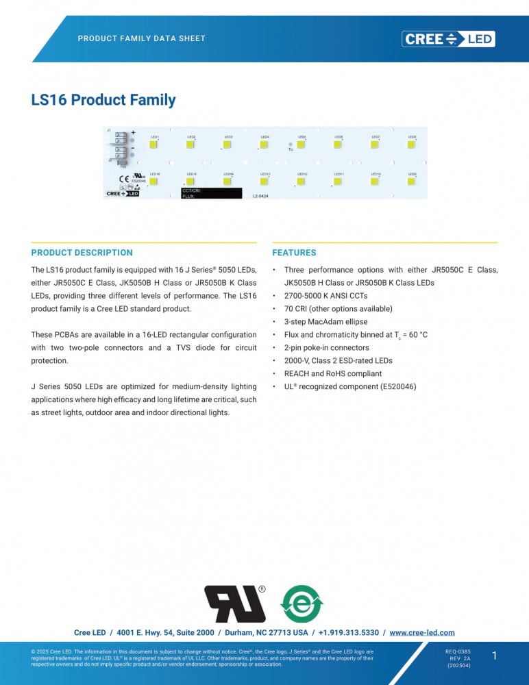 LS16 product datasheet page 1