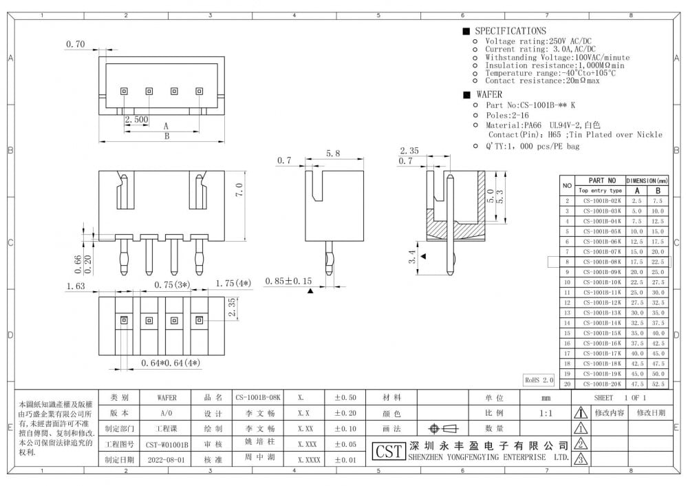 CST CS-1001B-08K technical drawing
