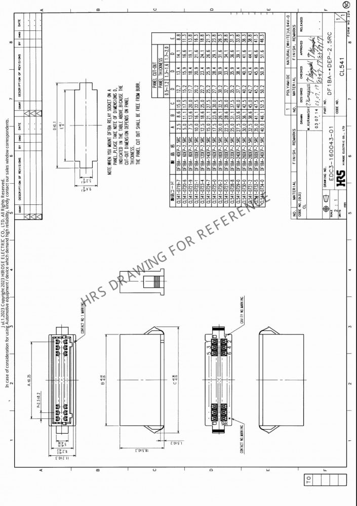 HRS DF1BA-16DEP-2.5RC technical document preview